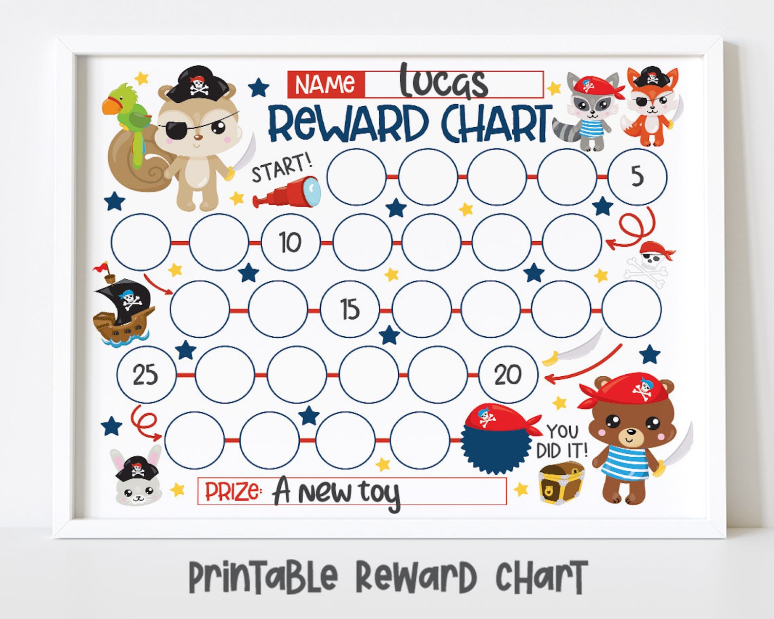Pirates Animals Reward Chart for Kids Simple Kids Reward - Etsy