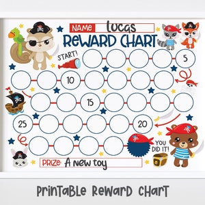 Pirates Animals Reward Chart for Kids, Simple Kids Reward Chart, Cute ...