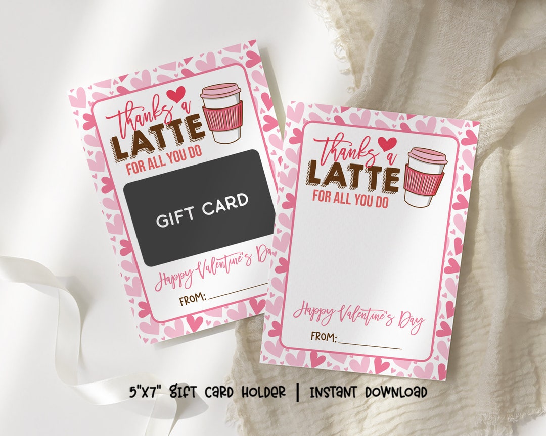 Thanks A Latte Gift Card Holder, Thank You Valentine Coffee Gift Card ...