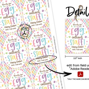 Easter Gift Tag Printable, Eggcellent Staff Gift Tag, Easter Staff ...