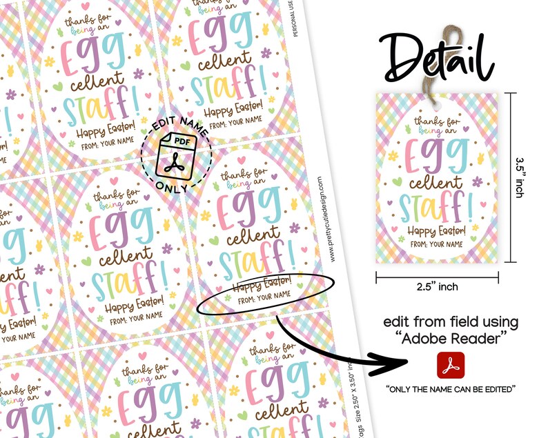 Easter Gift Tag Printable, Eggcellent Staff Gift Tag, Easter Staff ...