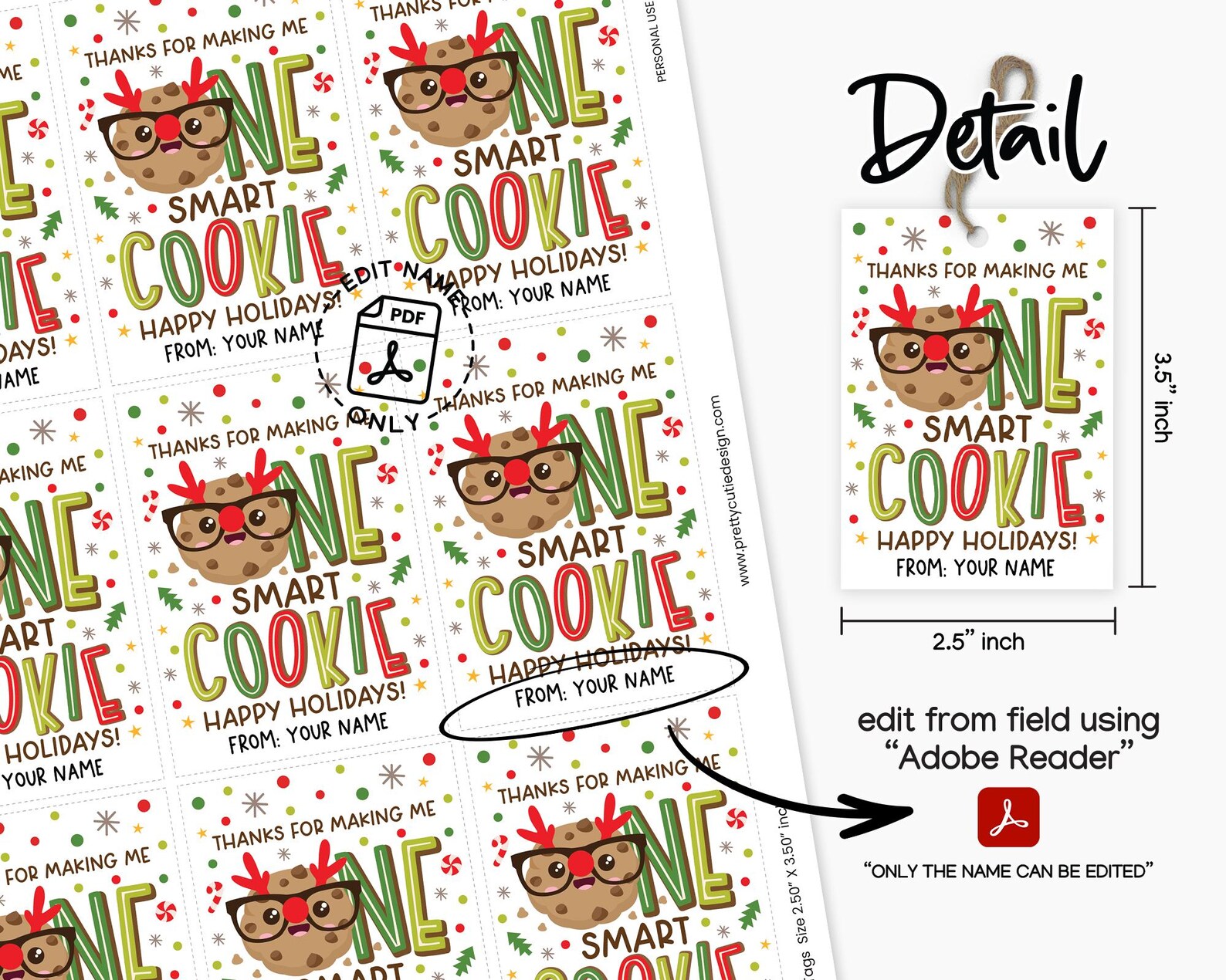 Christmas Gift Tags Printable, One Smart Cookie Holiday, Student ...