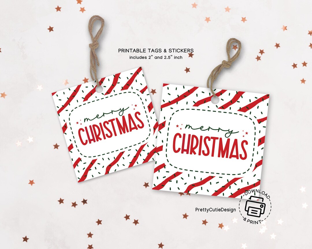 Merry Christmas Cookie Gift Tags, Printable Square Xmas Tags, Holiday ...