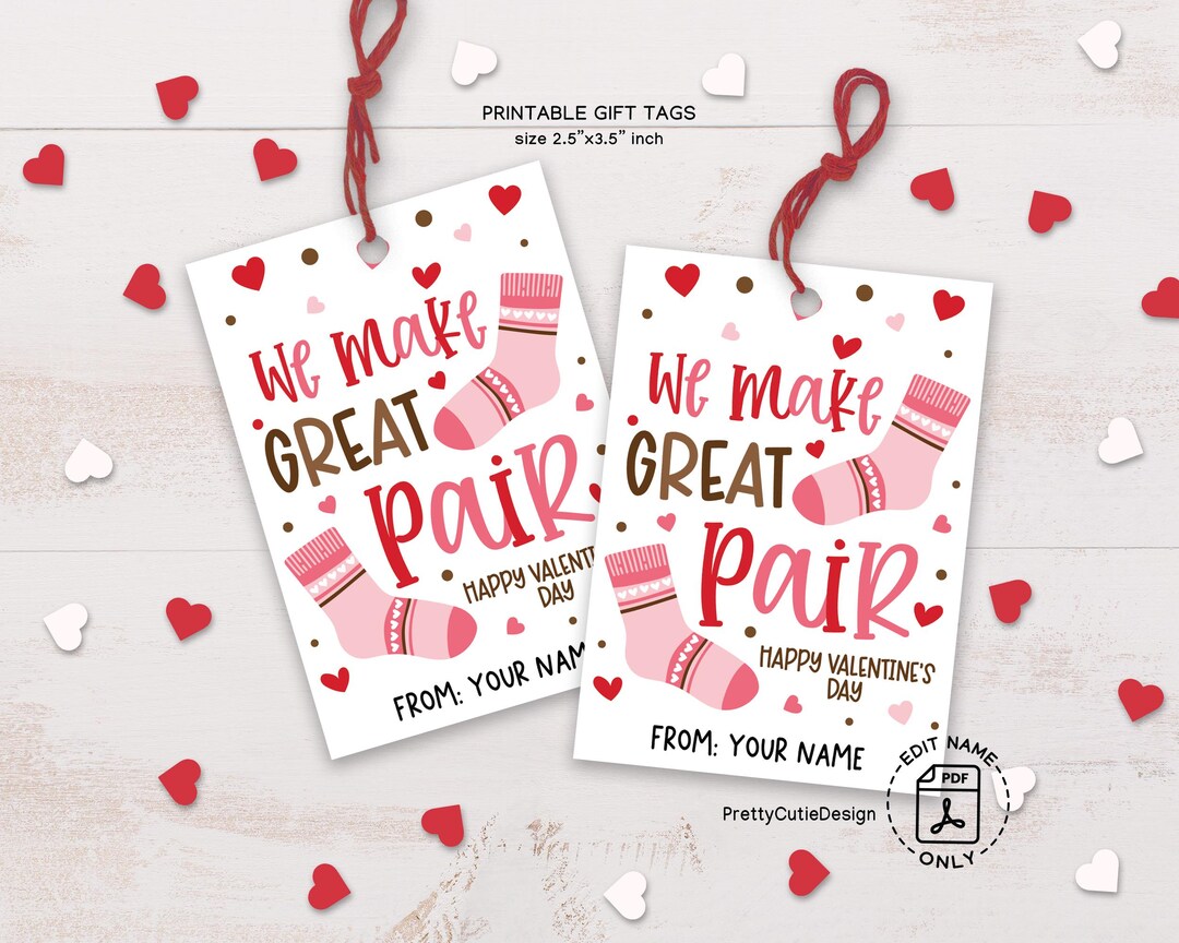 Valentine Sock Tags, We Make A Great Pair Valentine Socks Gift Tag ...