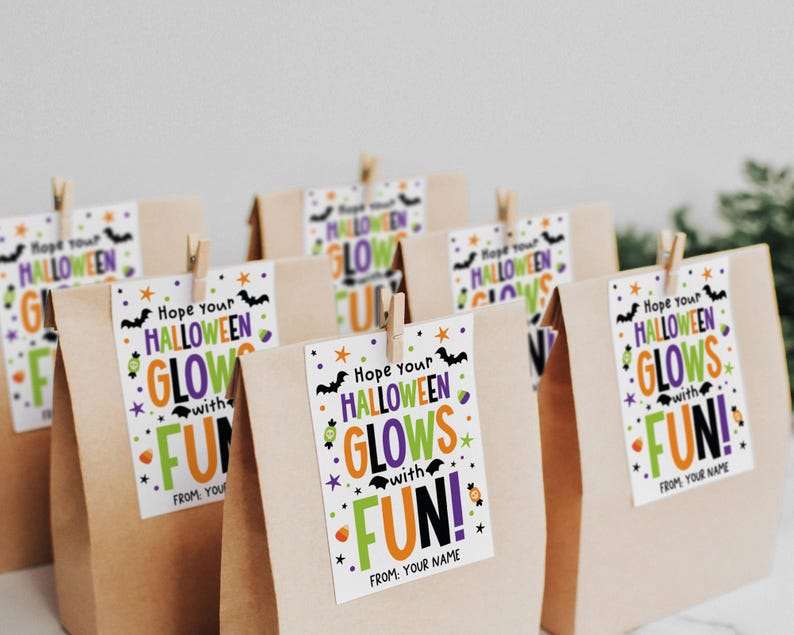 Glow Stick Halloween Gift Tags, Kids Trick or Treat (digital Download ...