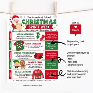 Christmas Spirit Week Flyer, Canva Template, School Holiday Theme Week ...