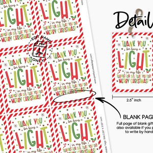 Thank You for Being a Light Gift Tags, Printable Holiday Labels (PDF ...