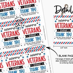 Veterans Day Gift Tags Printable: Thank You Military Service (PDF ...