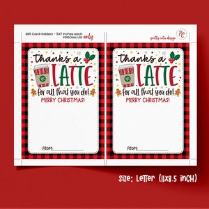 Christmas Coffee Gift Card Holder, Thanks a Latte, Staff Appreciation ...