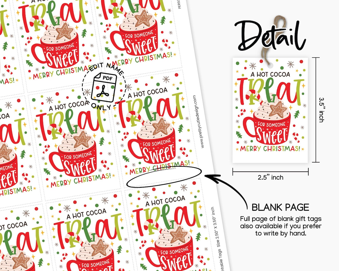 Hot Cocoa Gift Tags Printable, Treat for Someone Sweet, Christmas Mug ...