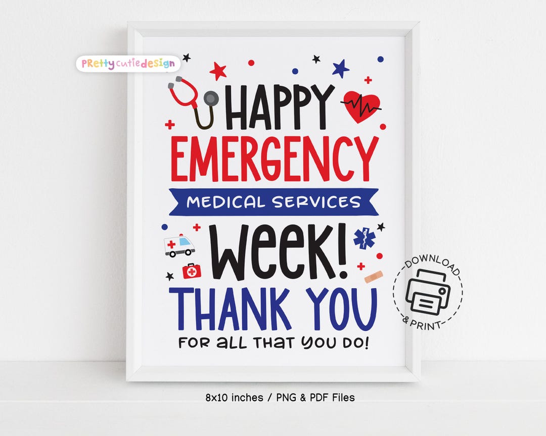 EMS Week Printable Sign, Emergency Medical Services Thank You Wall Art ...