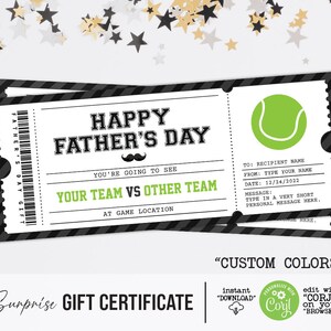 Father's Day Tennis Game Ticket Gift Voucher Custom - Etsy