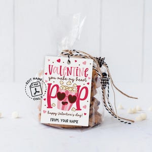 Popcorn Valentines Day Gift Tags, Valentine You Make My Heart Pop ...