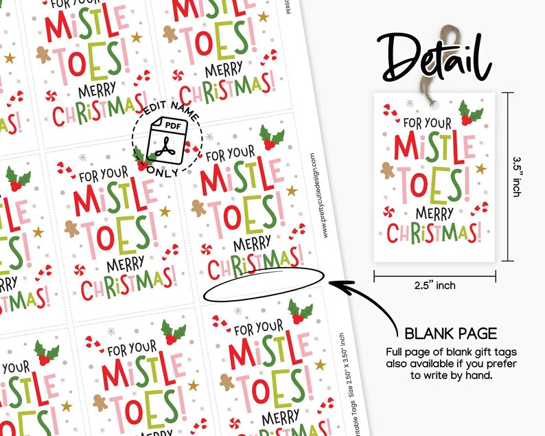Christmas Gift Tags, Mistle Toes Printable, Sock and Pedicure Labels - Etsy
