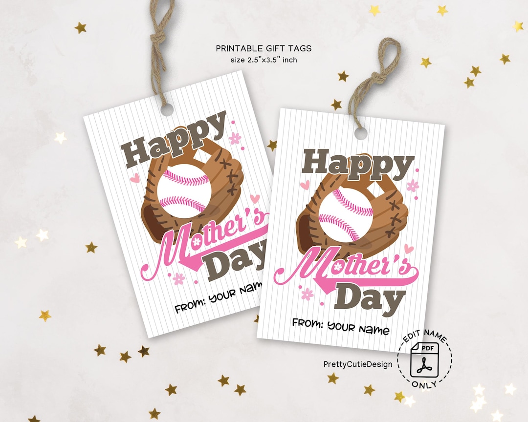 Baseball Mother’s Day Gift Tags Printable, Sports Mom Gift Tag, Mother ...