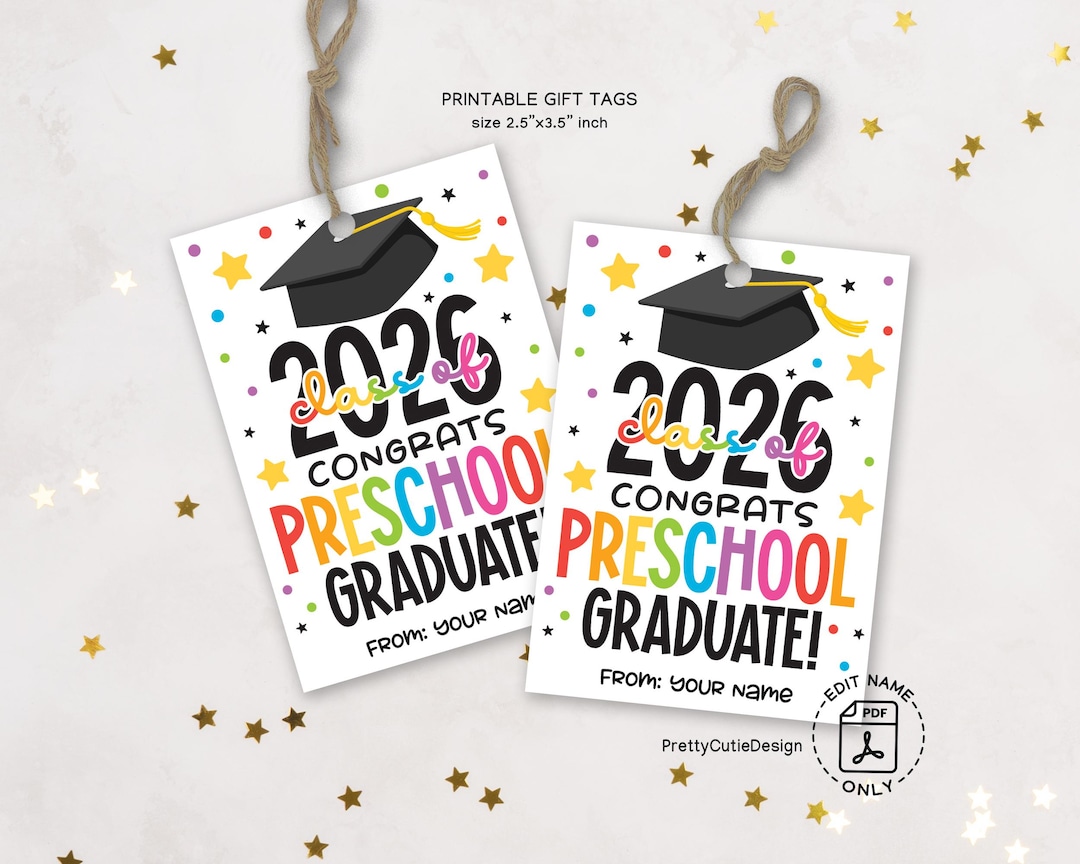 Preschool Graduation Gift Tags Printable, Congrats Graduate Party Favor ...