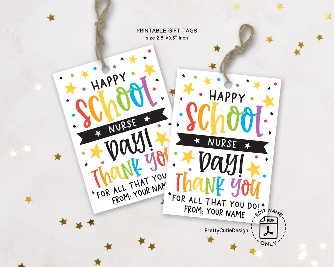 School Nurse Day Gift Tags Printable, Colorful Nurse Appreciation Tags ...