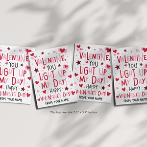 Glow Stick Valentine Tags, Light up My Day Label, Kids Non Candy Class ...