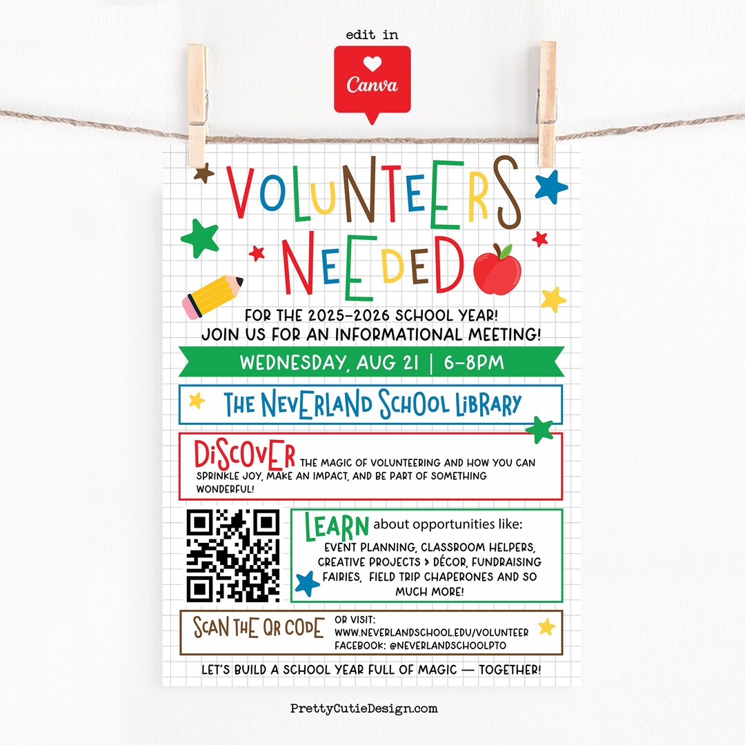 School Volunteer Flyer Editable Template, PTO Recruitment Flyer Canva ...