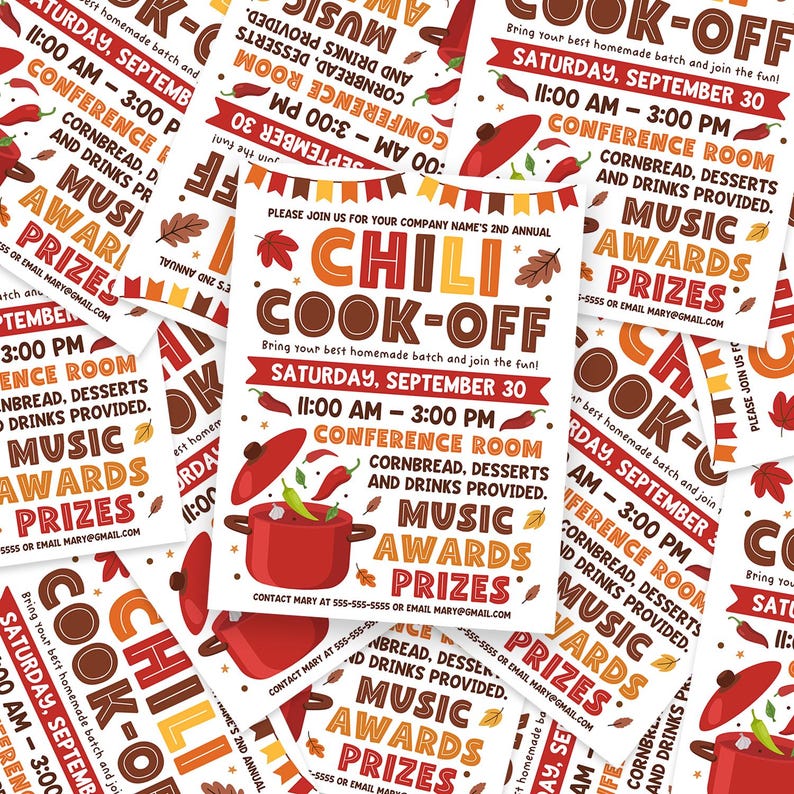 Fall Chili Cook off Flyer Canva Template: Editable Company Event Poster ...