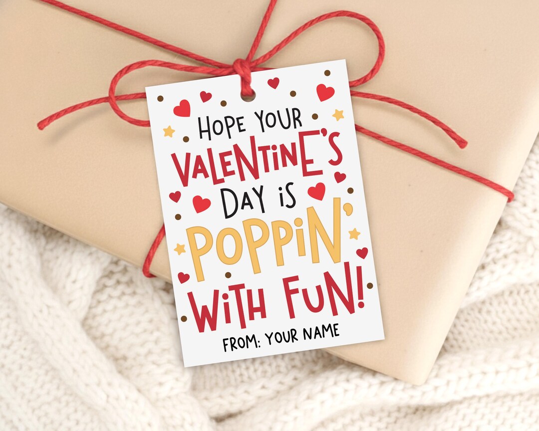 Valentine Popcorn Gift Tag Printable, Classroom Kids Treat Favor Card ...