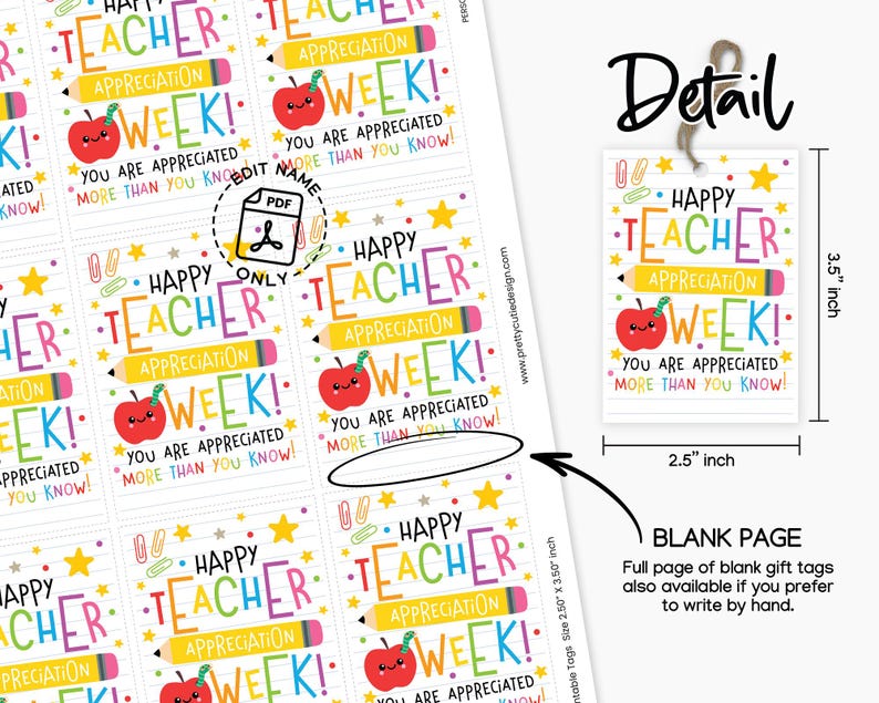 Teacher Appreciation Week Gift Tag Printable With Rainbow School ...