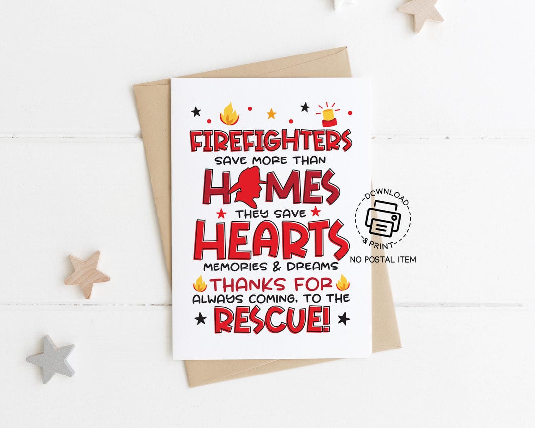 Firefighter Appreciation Card Printable, Firefighter Rescue Hero Thank ...