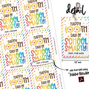 100 Days Smarty! Happy 100 Days of School Printable Tag, Kids Classroom ...