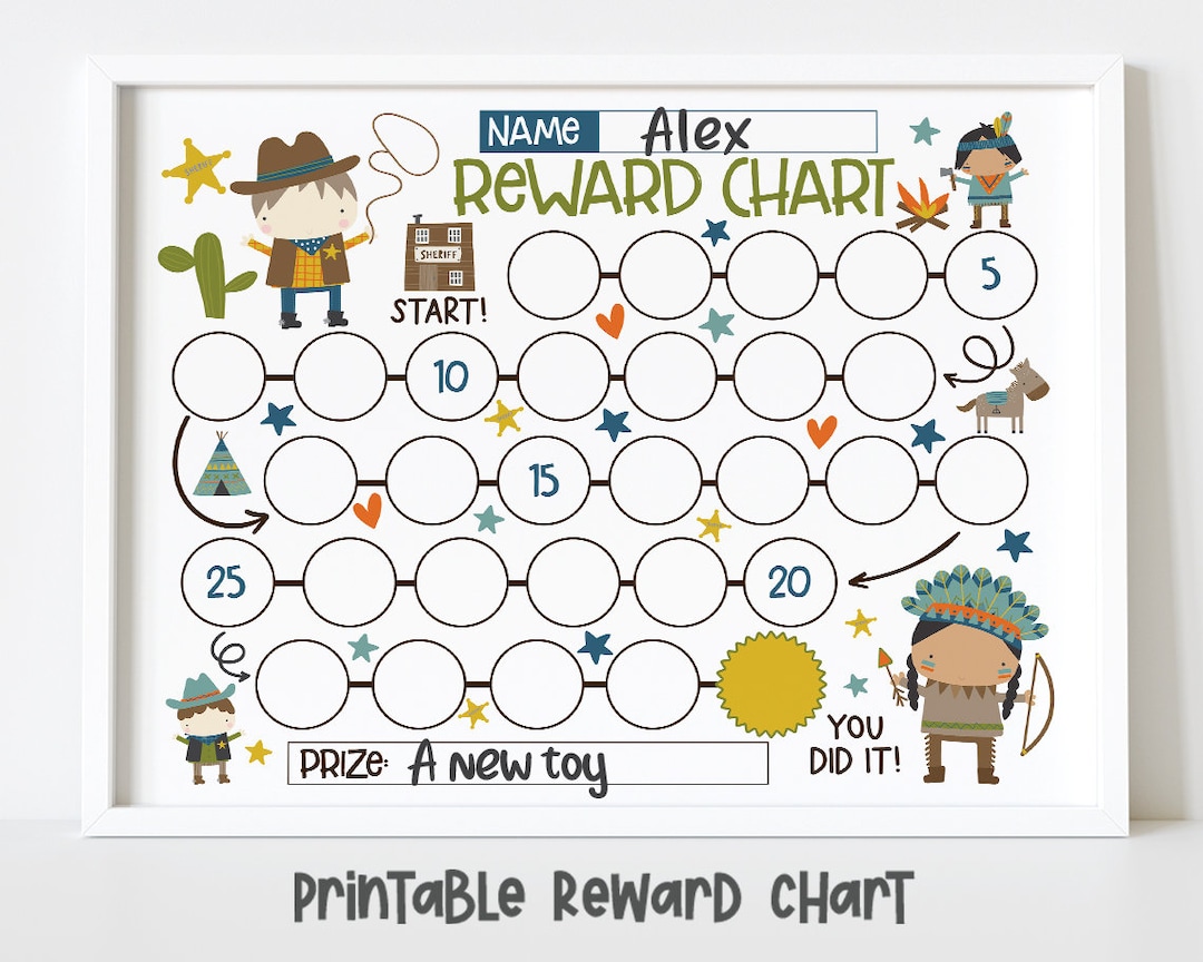 Printable Western Cowboy Reward Chart for Kids, Simple Kids Reward ...