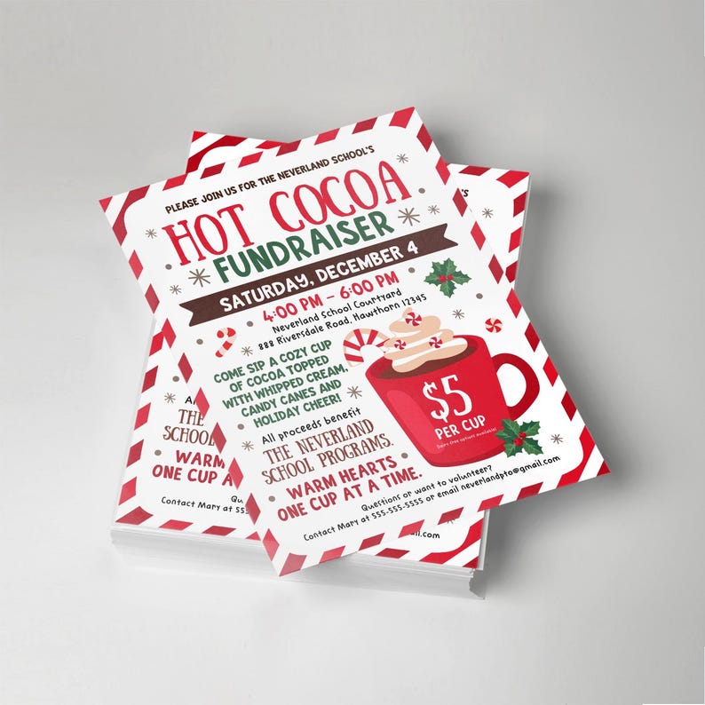 Hot Cocoa Fundraiser Flyer, Canva Template, School Holiday Event Poster ...