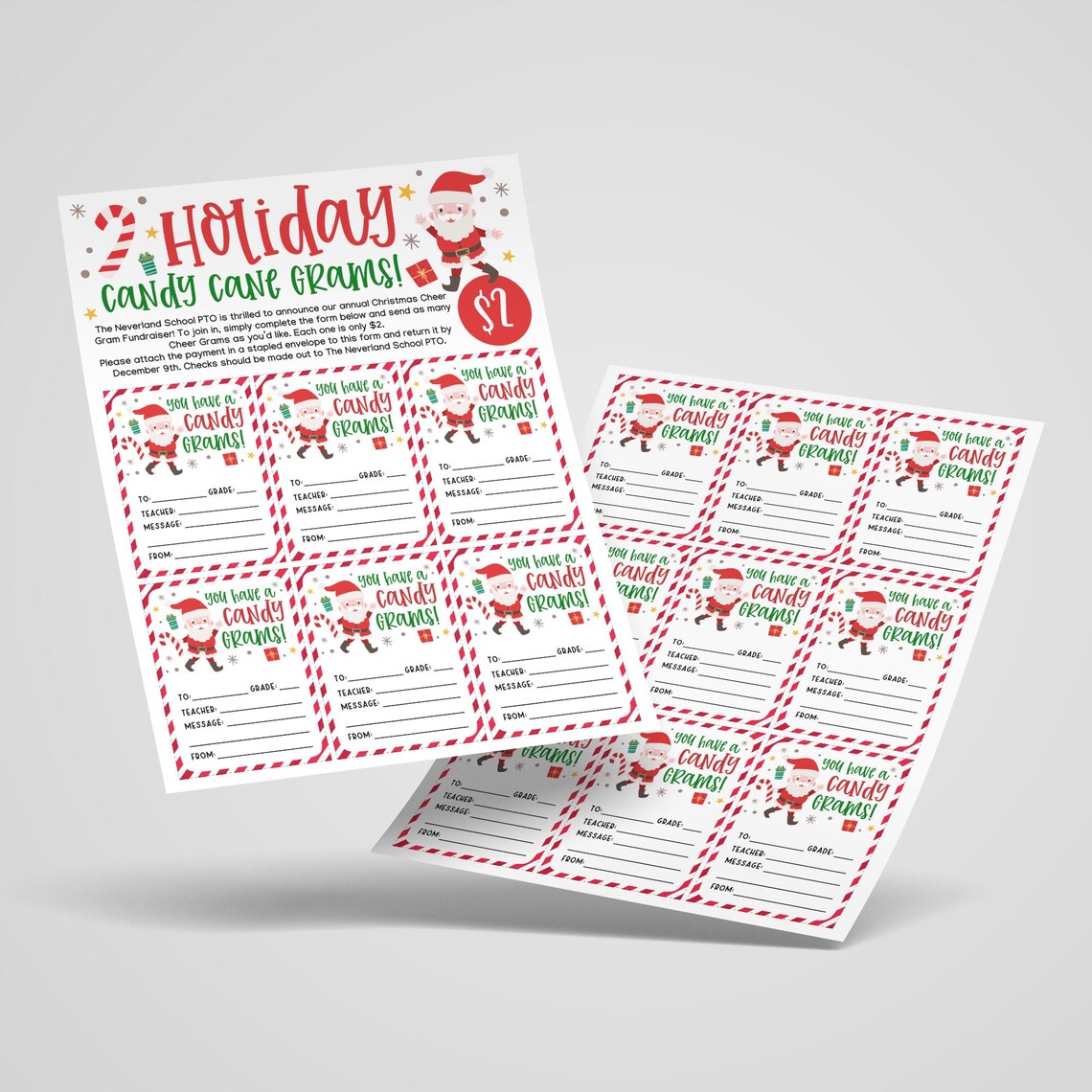 Holiday Candy Cane Grams, Canva Template, School PTO Fundraiser Order ...