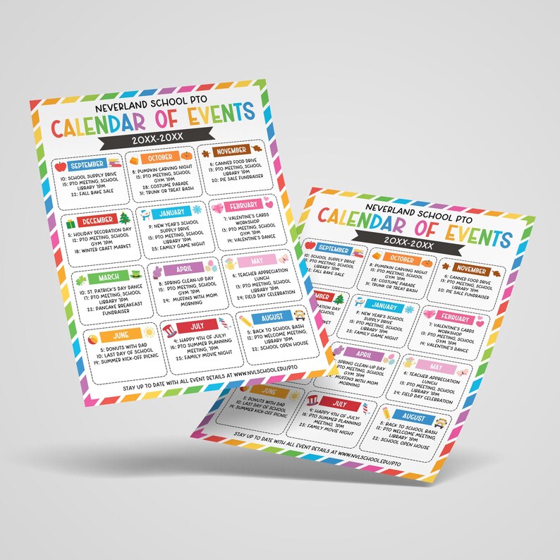 School Calendar Template: PTO PTA Events Planner, Editable Canva Design ...