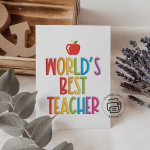 Worlds Best Teacher Appreciation Card, Teacher Thank You Card Printable ...