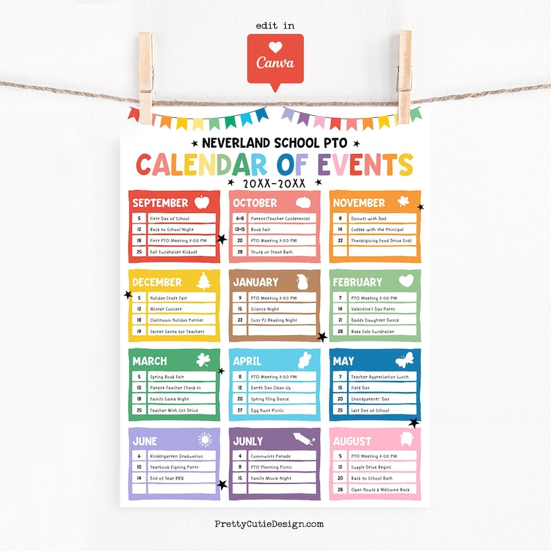 Editable School Calendar Template: PTO PTA Events Planner (canva ...