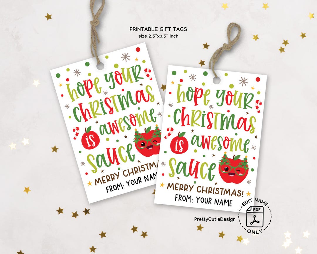 Christmas Gift Tags Printable, Awesome Sauce Apple Theme, Teacher ...
