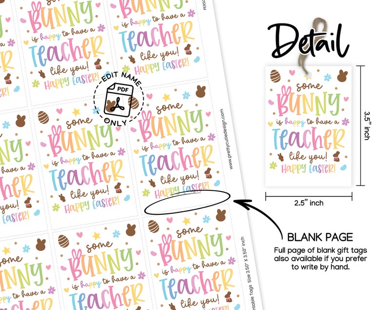 Happy Easter Printable Gift Tags, Easter Teacher Gift Tags, School ...