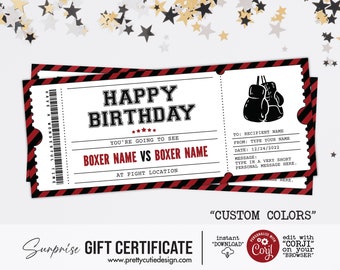 Printable Editable Boxing Gift Ticket Surprise Boxing Match - Etsy