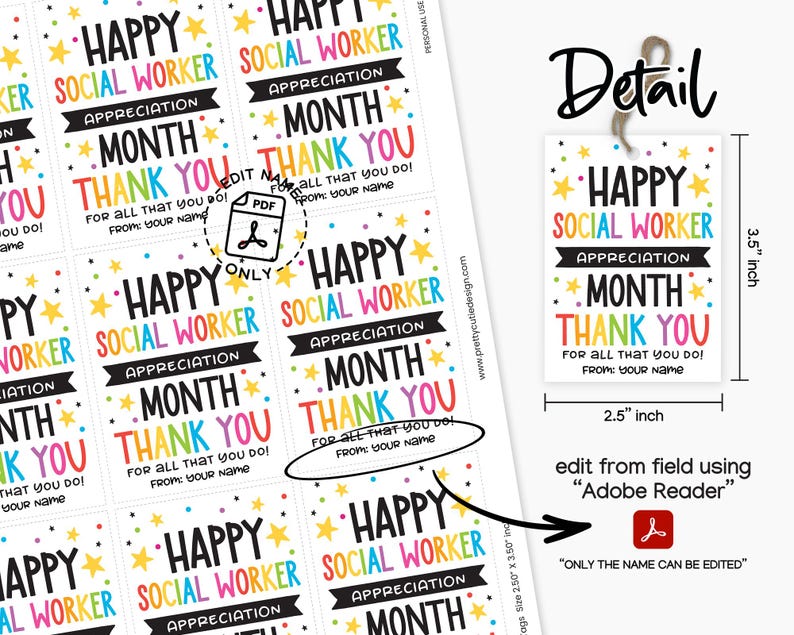 Social Work Month Gift Tag Printable, Social Worker Appreciation Tag ...