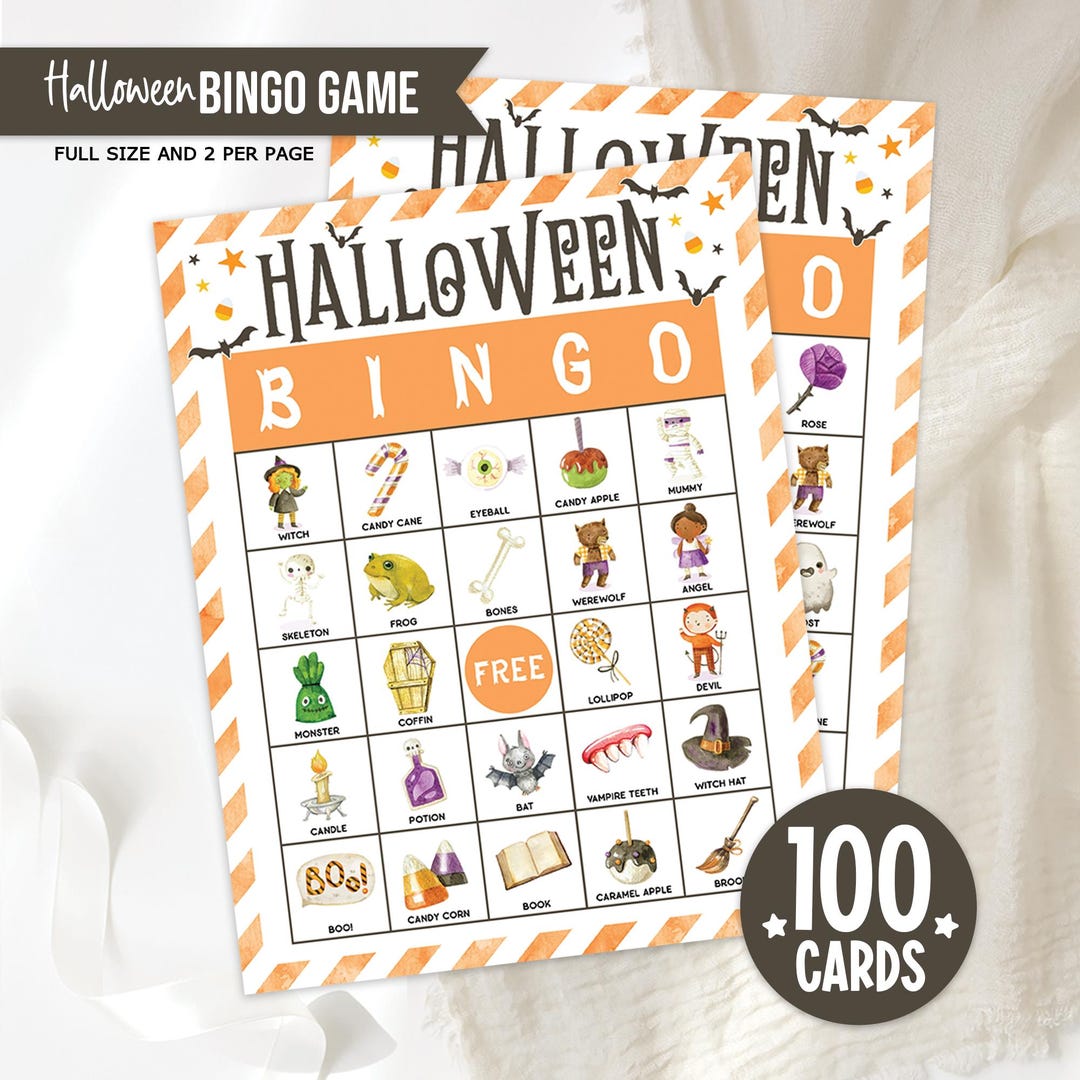 Halloween Bingo Game Printable, Halloween Picture Bingo Cards, Kids ...
