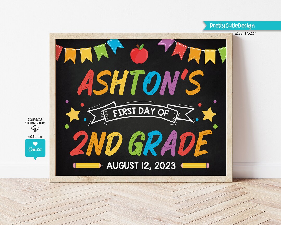 Editable First Day of 2dn Grade Sign Template, Personalized Printable ...