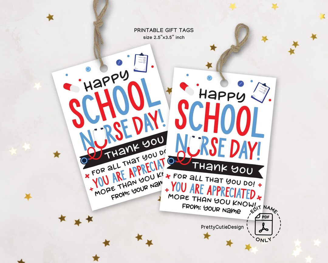 School Nurse Day Gift Tags Printable, School Nurse Appreciation Gift ...