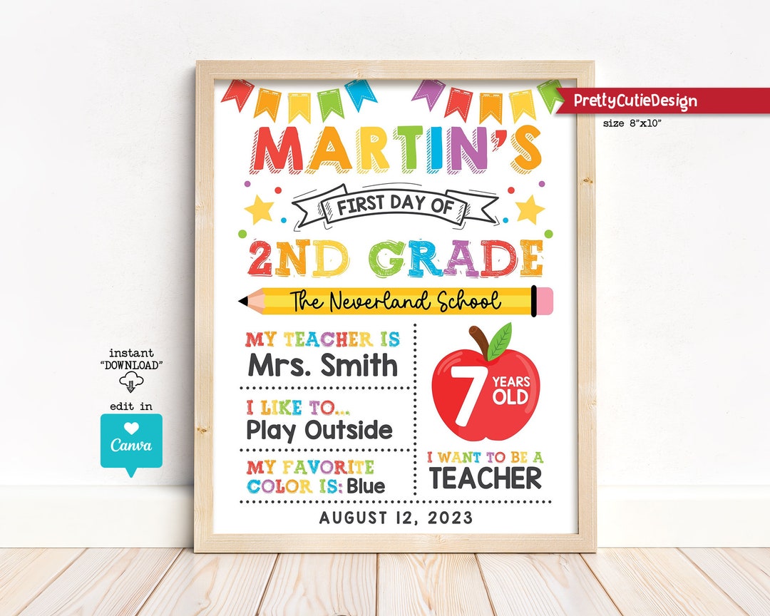 Editable First Day of School Sign, Personalized Back to School ...