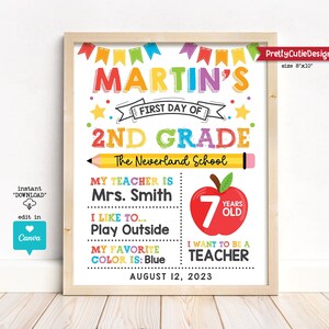 Editable First Day of School Sign, Personalized Back to School ...