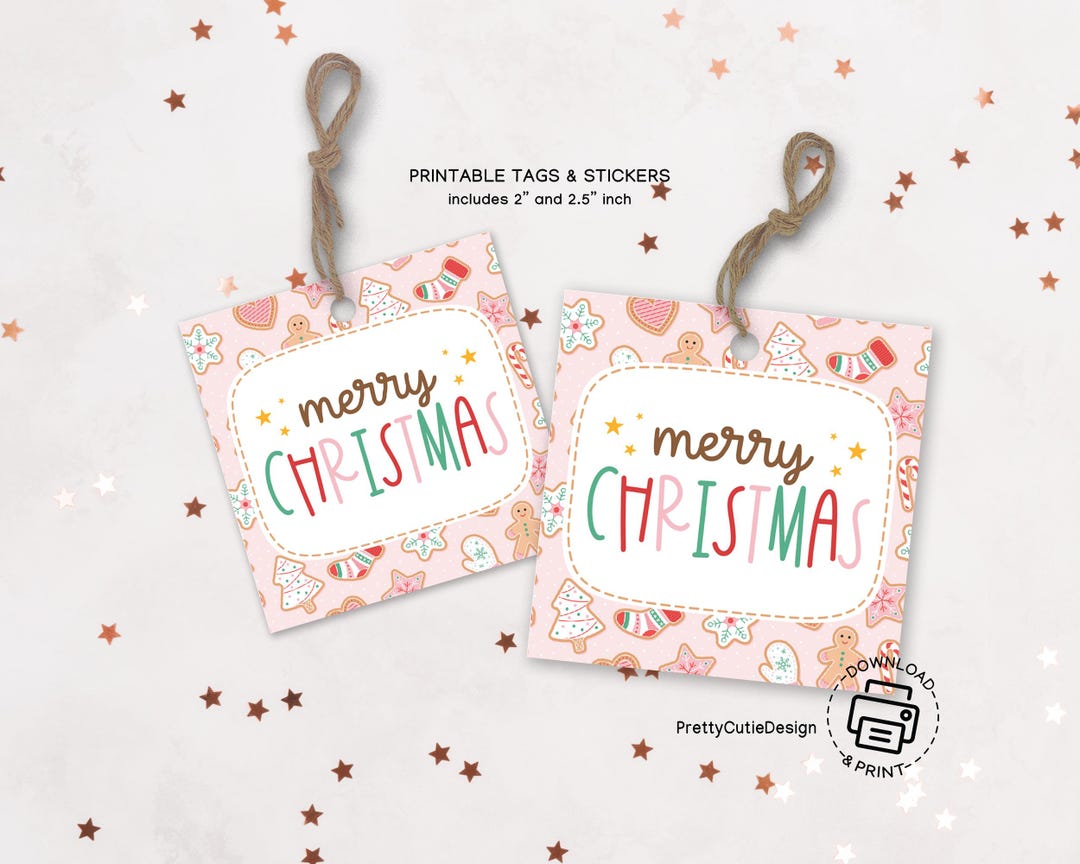 Merry Christmas Cookie Gift Tags, Printable Square Xmas Tags, Holiday ...
