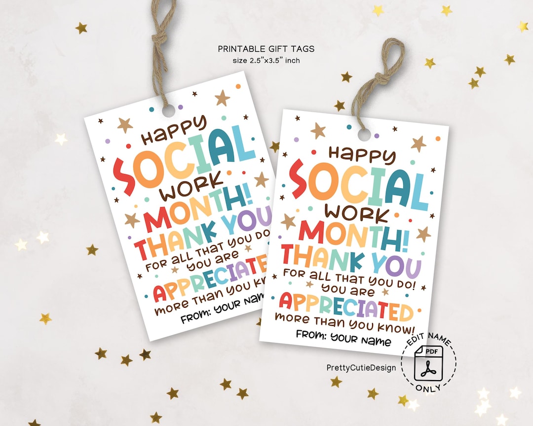 Social Work Month Gift Tag Printable, Social Workers Thank You Tag ...
