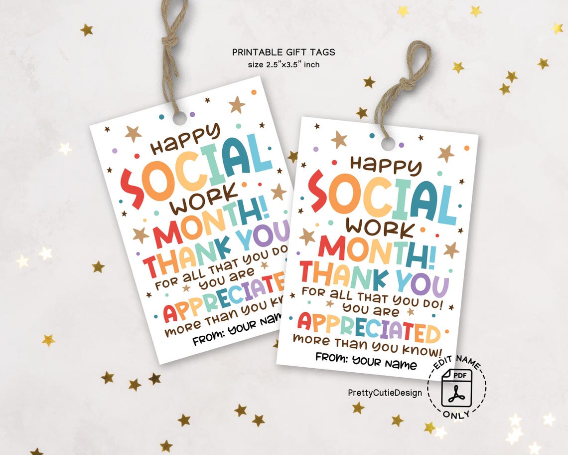 Social Work Month Gift Tag Printable, Social Workers Thank You Tag ...