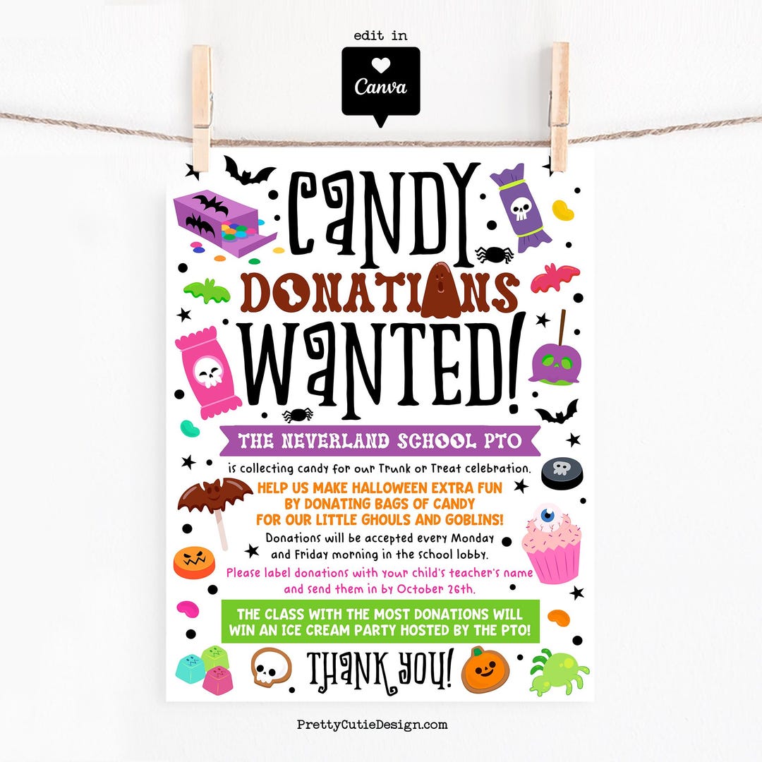 Halloween Candy Donation Flyer Template — Trunk or Treat School PTO ...