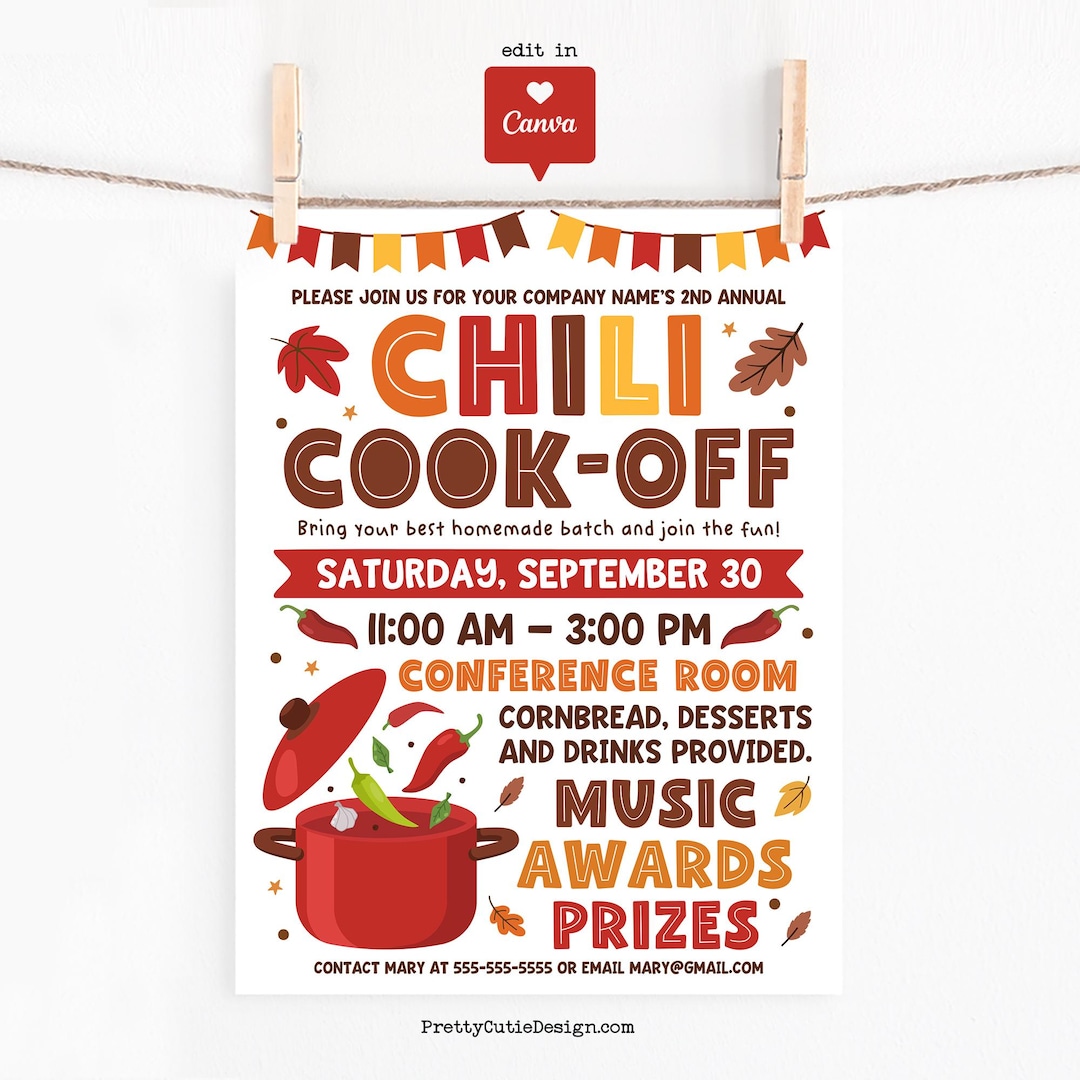 Fall Chili Cook off Flyer Canva Template: Editable Company Event Poster ...
