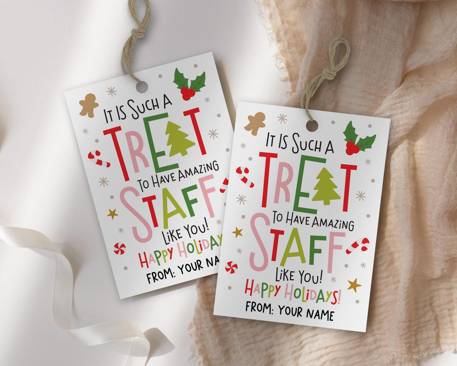 Staff Holiday Gift Tags Printable, Employee Treat Favors (digital ...