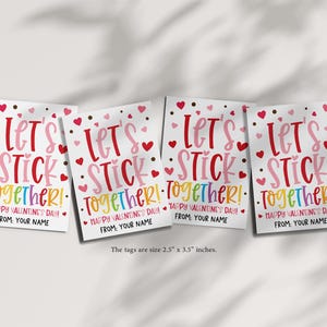 Valentine’s Day Gift Tag Printable, Let’s Stick Together Pun, Classroom ...